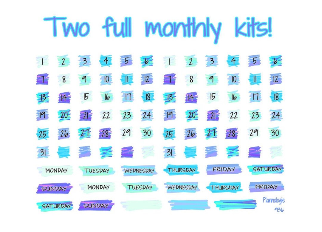 Watercolor Date Covers - Date Dots - Planner Stickers - Calendar ...