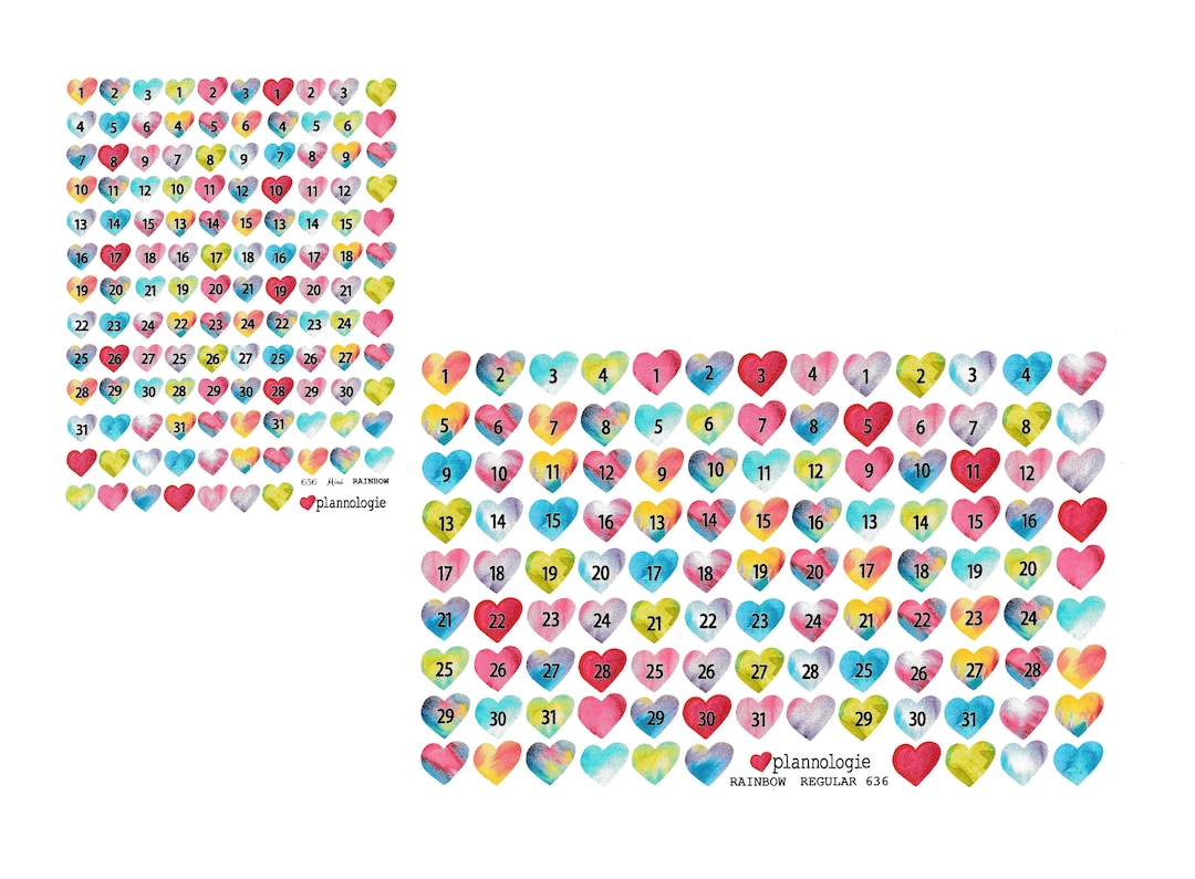 Heart Date Covers Planner Stickers - Watercolor Hearts - Date Dots ...