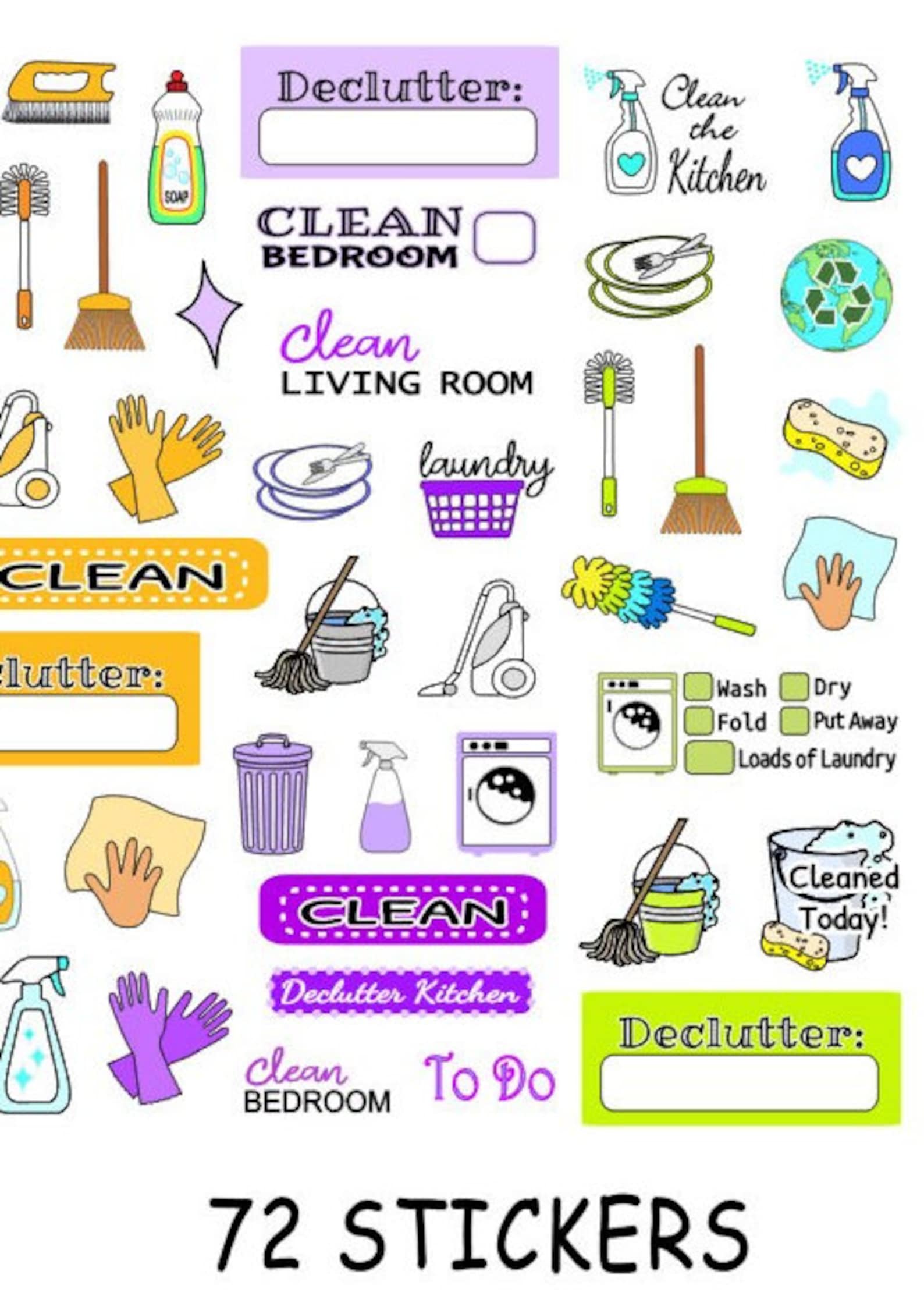 Cleaning Icon Stickers Planner Stickers Declutter Stickers - Etsy
