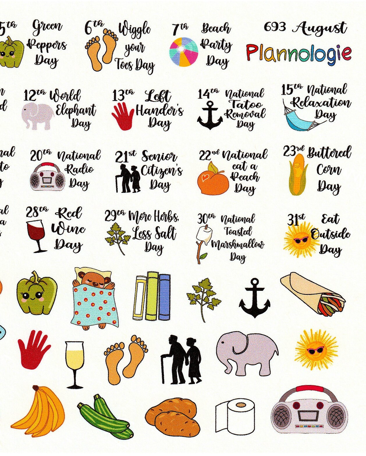 AUGUST Wacky Holidays Planner Stickers Calendar Stickers - Etsy