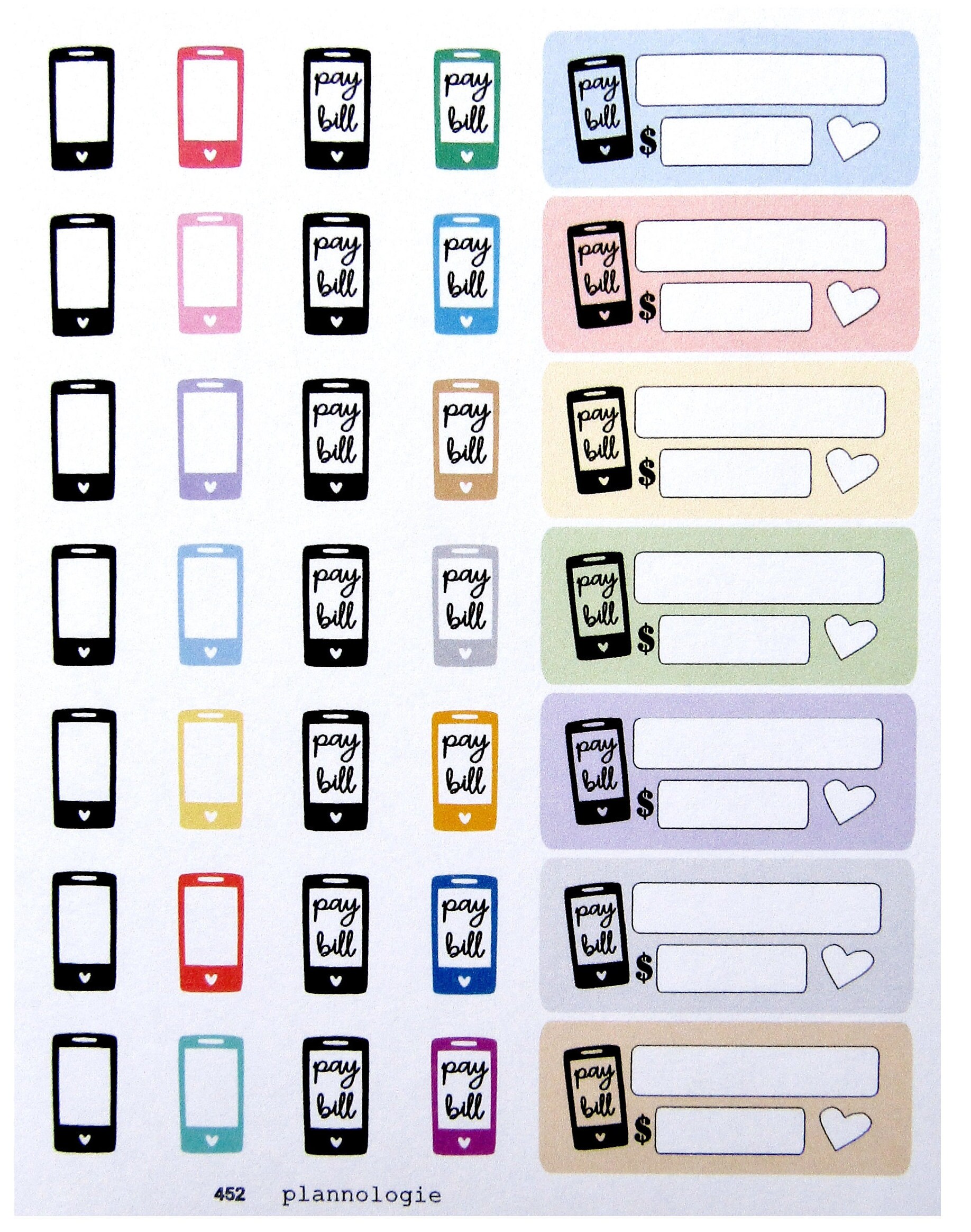 Cell Phone Planner Stickers Bill Pay Reminder Stickers | Etsy