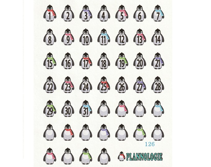 Penguin Number Planner Stickers Penguin Date Cover Stickers Penguin ...