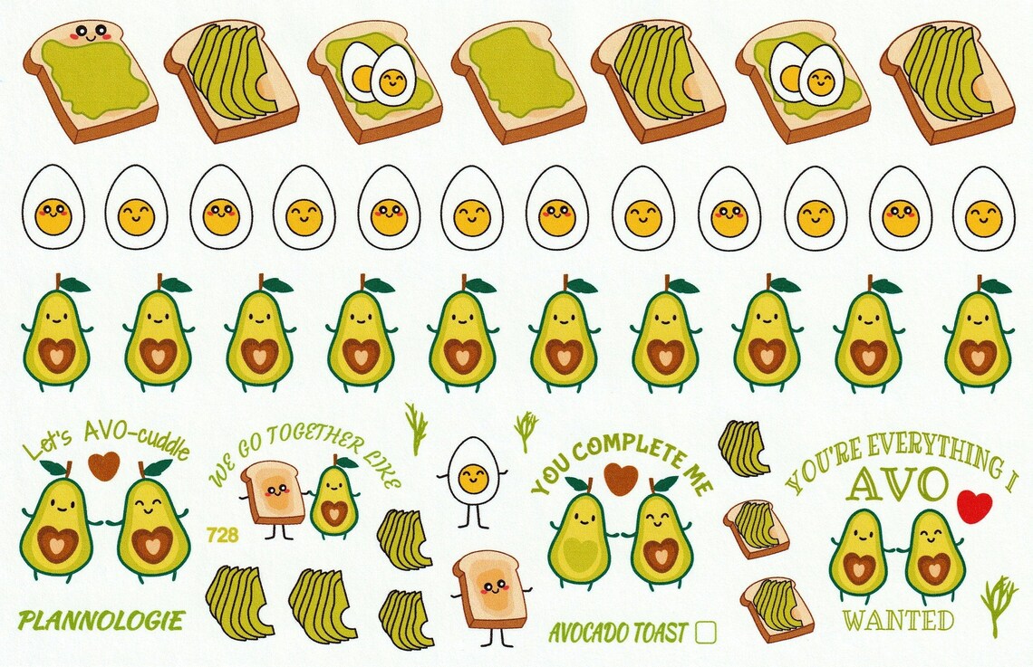 Avocado Planner Stickers Avocado Toast Stickers - Etsy