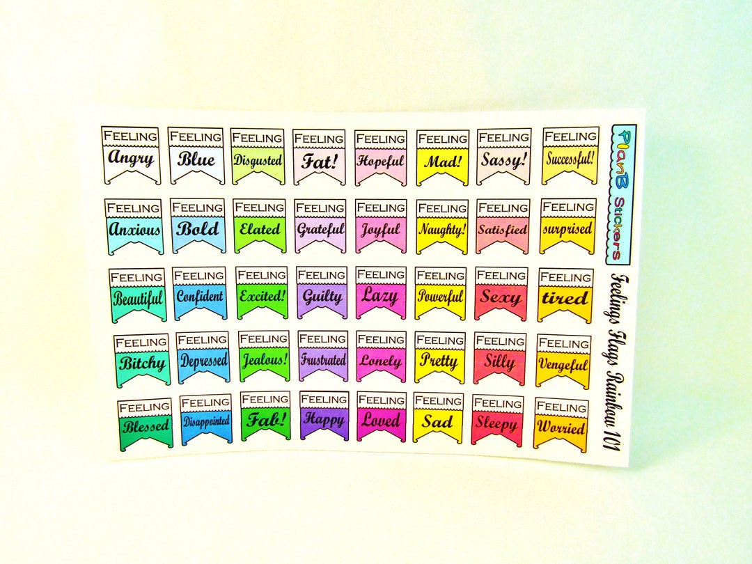 Rainbow Feelings Flag Stickers, Mood Tracker Stickers, Mood Planner ...