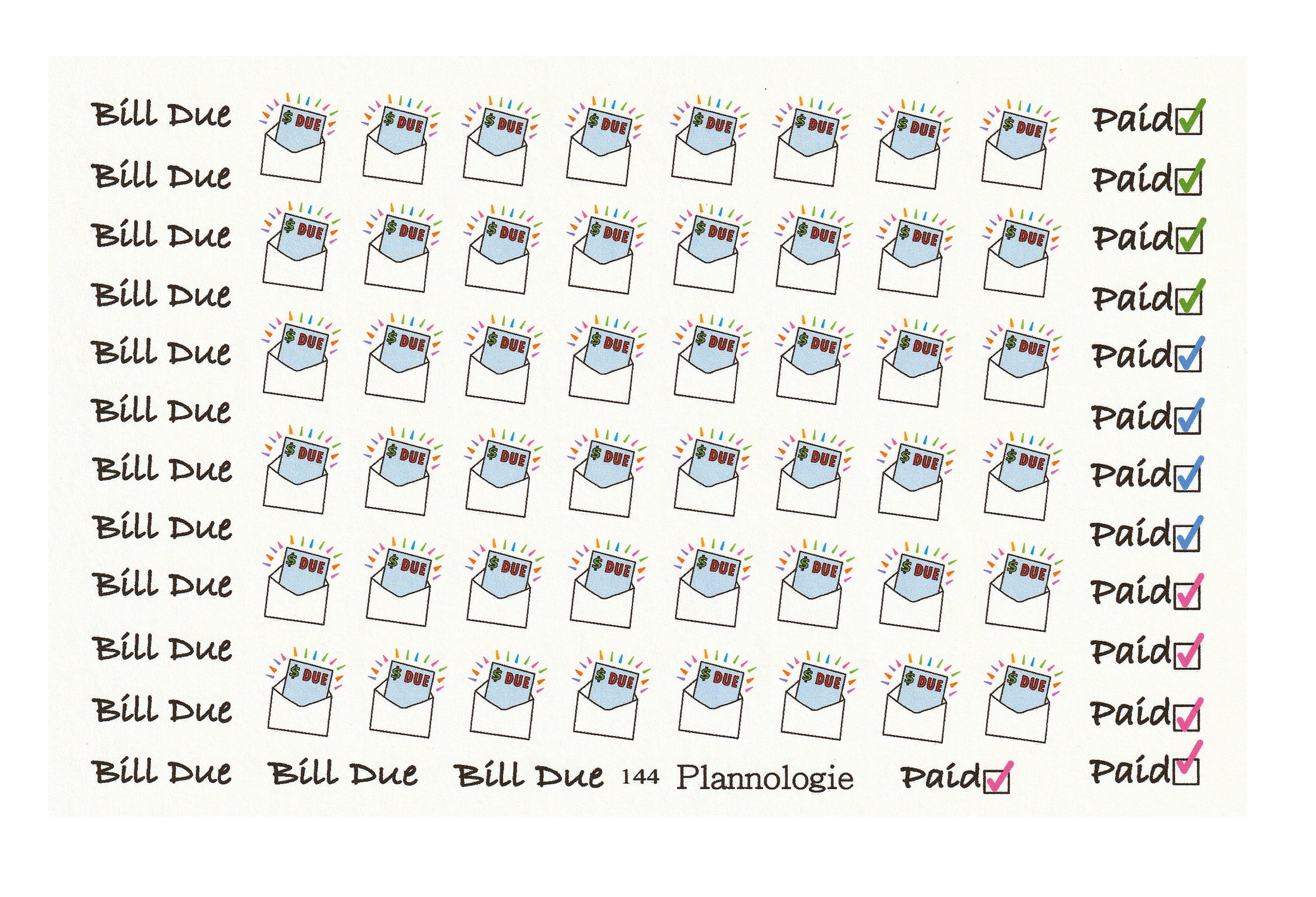 Bill Due Bill Paid Planner Stickers Bill Planner Stickers | Etsy