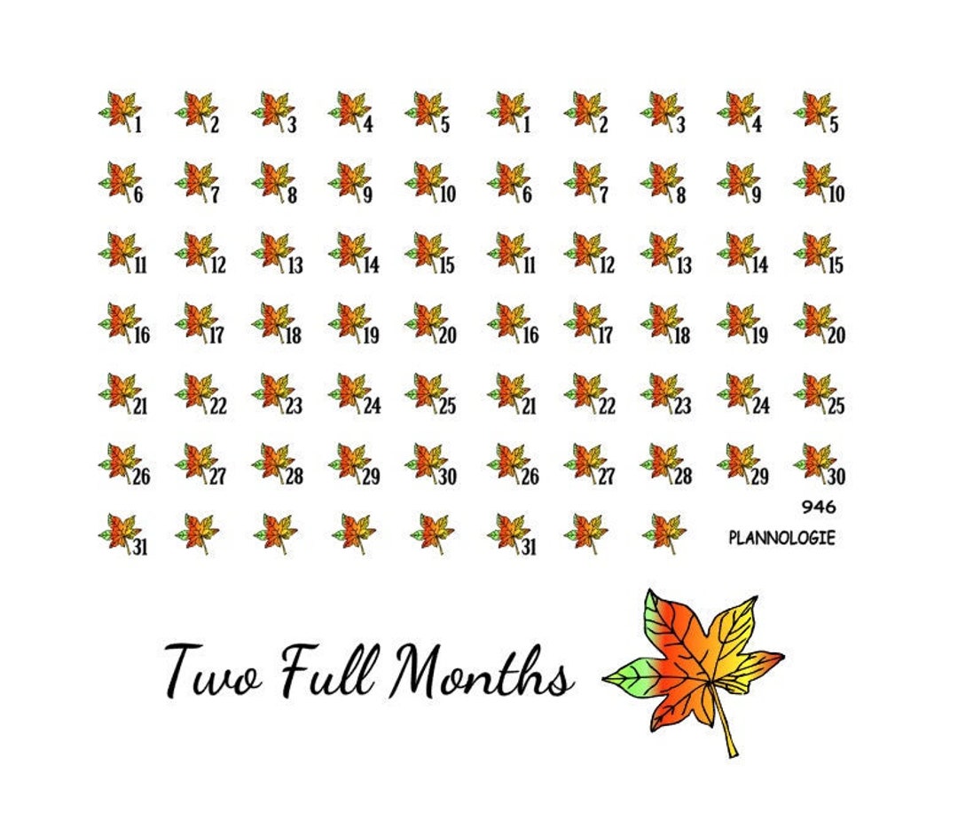 Autumn Leaf Calendar Numbers - Planner Stickers - Date Dots - Calendar ...