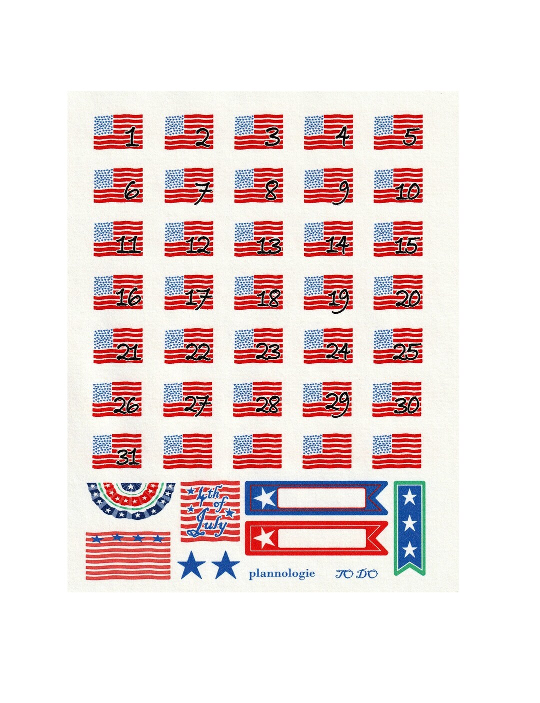 American Flag Date Covers Planner Stickers - July Date Covers - July ...