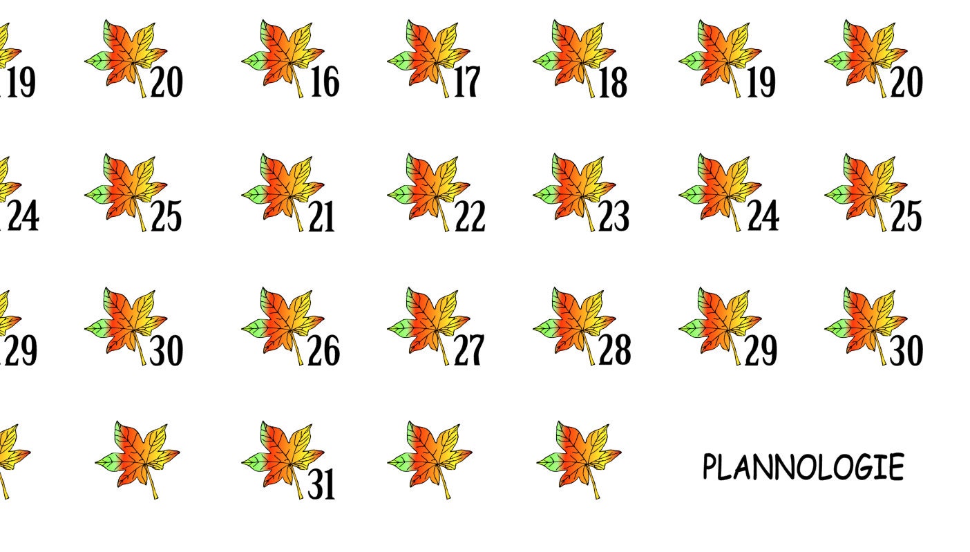 Autumn Leaf Calendar Numbers Planner Stickers Date Dots - Etsy