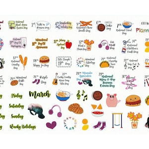 MARCH Wacky Holidays Planner Stickers Calendar Stickers Celebrate Funny ...