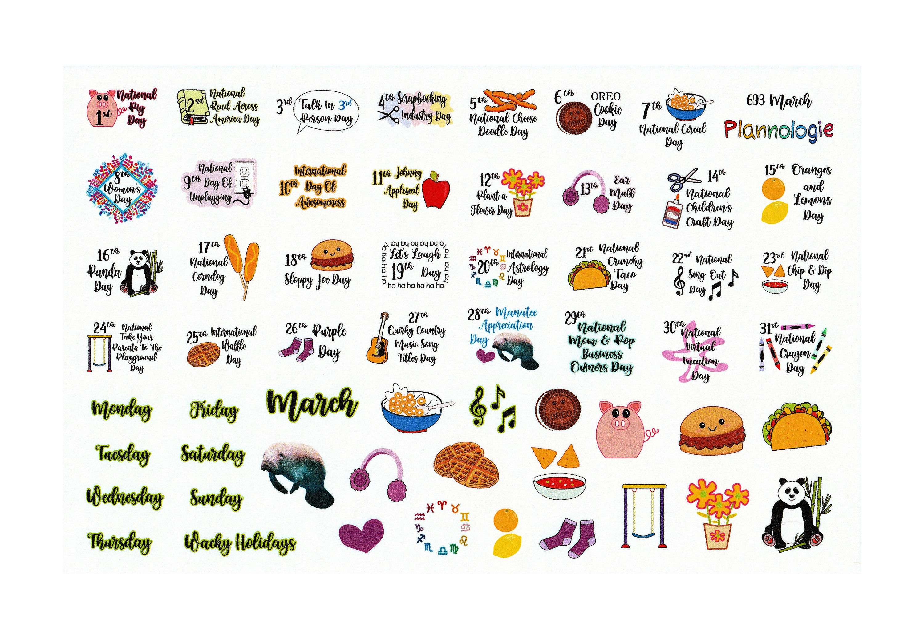 MARCH Wacky Holidays Planner Stickers Calendar Stickers | Etsy