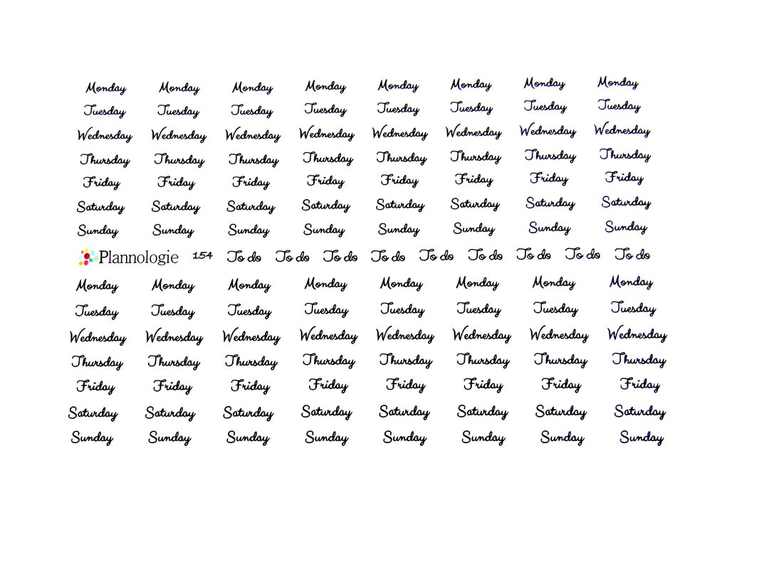 Days of the Week Planner Stickers Weekly Planner Stickers BUJO Stickers ...