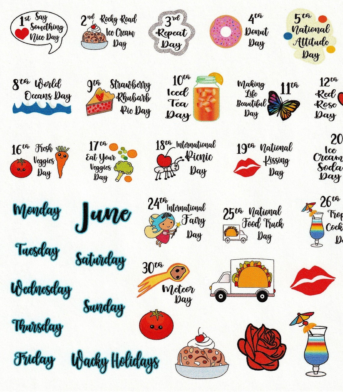 JUNE Wacky Holidays Planner Stickers Calendar Stickers - Etsy