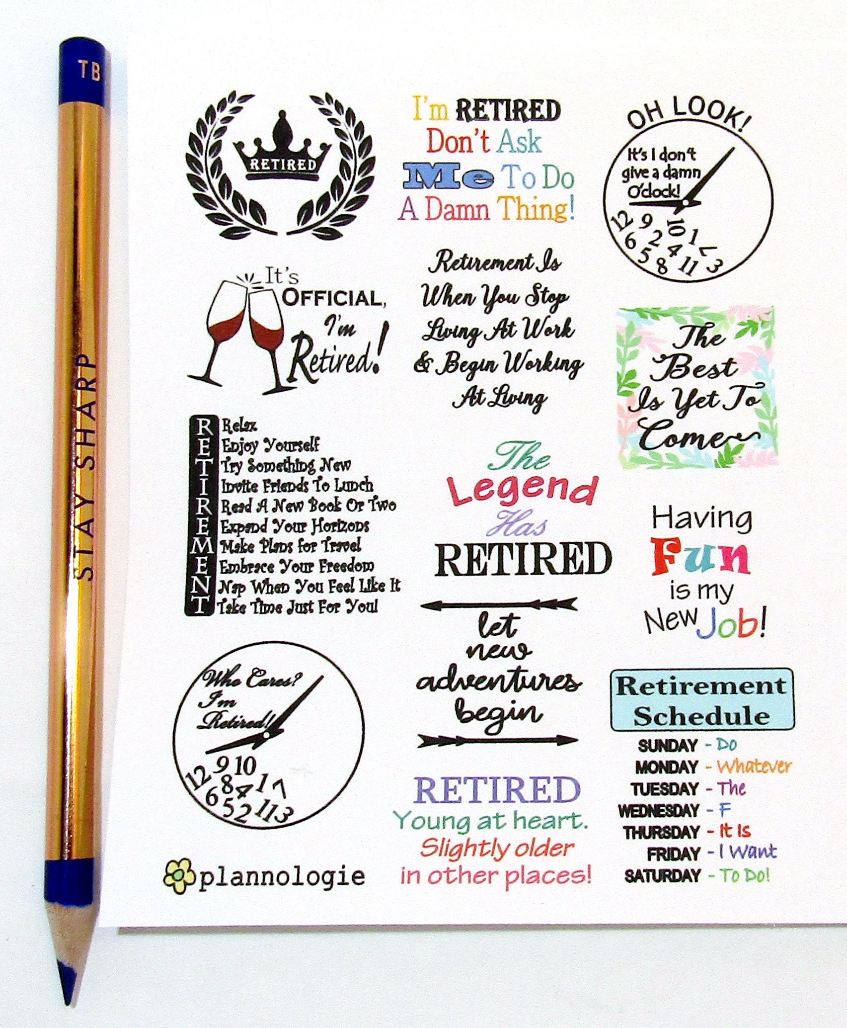 Retirement Quotes Stickers Funny Retirement Gift Planner | Etsy