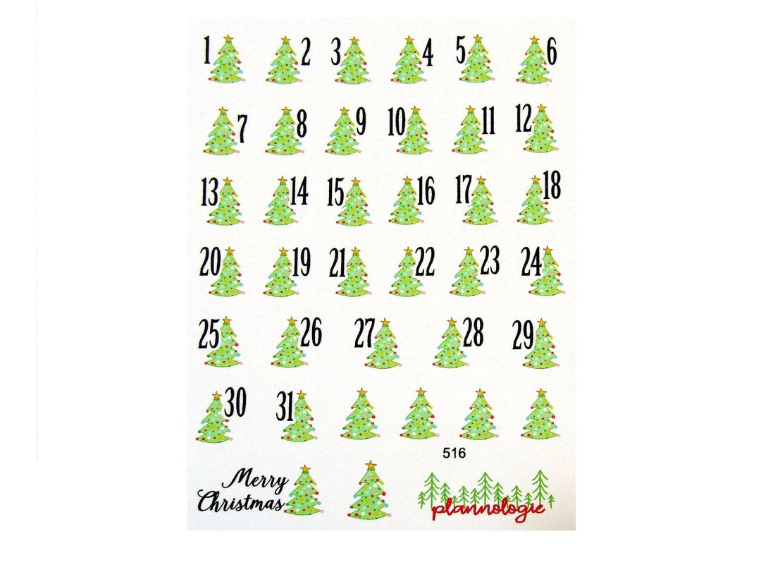 Christmas Tree Date Covers Planner Stickers - Christmas Countdown ...