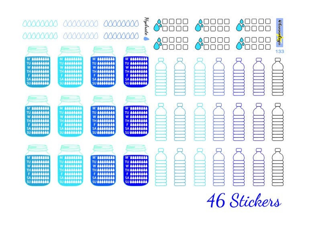 Water Tracker Stickers - Hydrate Stickers - Planner Stickers - Water ...