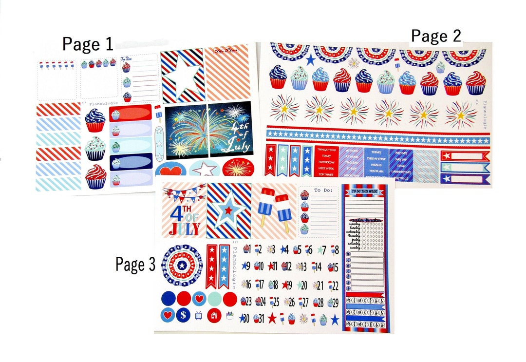 Fourth of July Weekly Planner Kit - Planner Stickers - July 4th Weekly ...