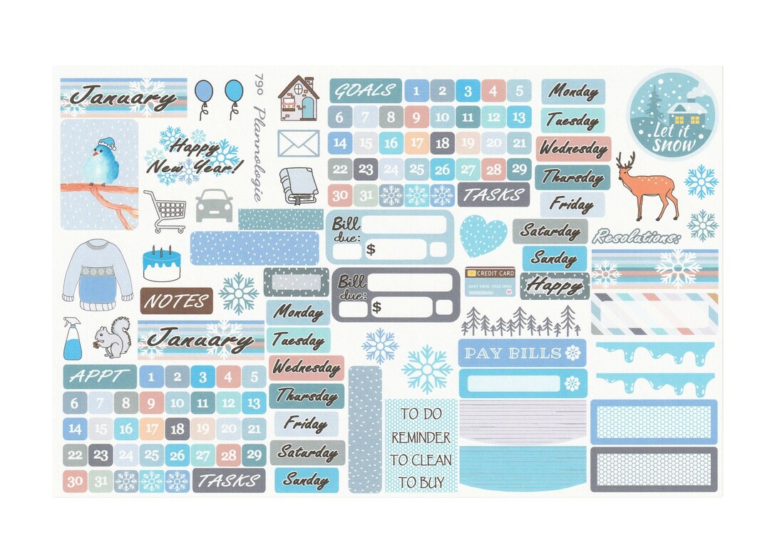 January Monthly Basics Sticker Kit - Planner Stickers - Happy New Year ...
