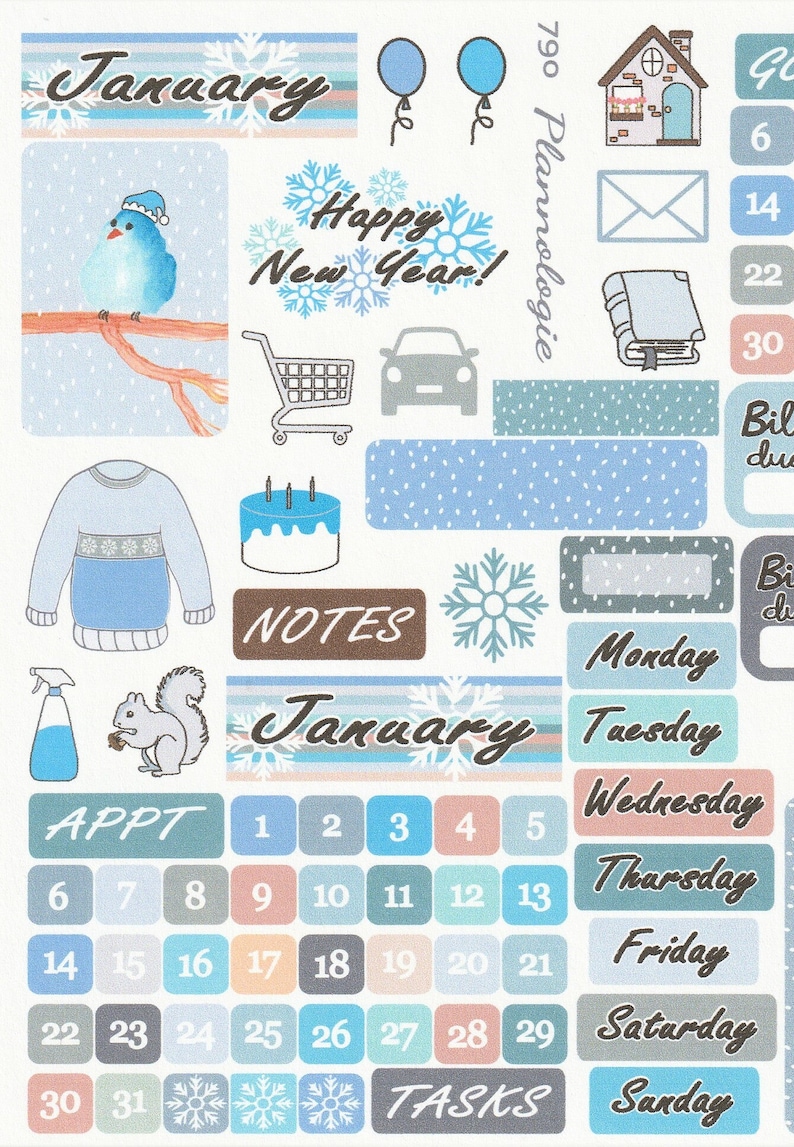 January Monthly Basics Sticker Kit Planner Stickers Happy - Etsy
