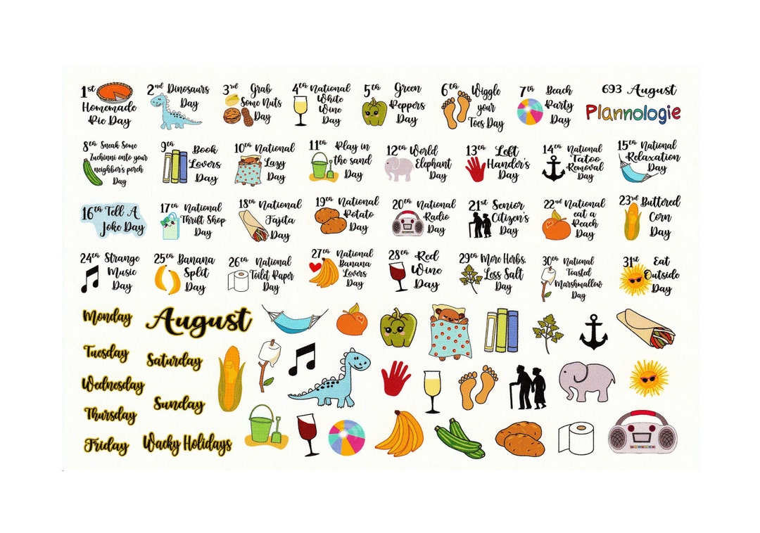 AUGUST Wacky Holidays Planner Stickers - Calendar Stickers - Celebrate ...