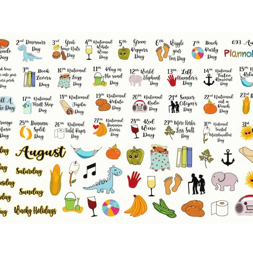 AUGUST Wacky Holidays Planner Stickers Calendar Stickers - Etsy