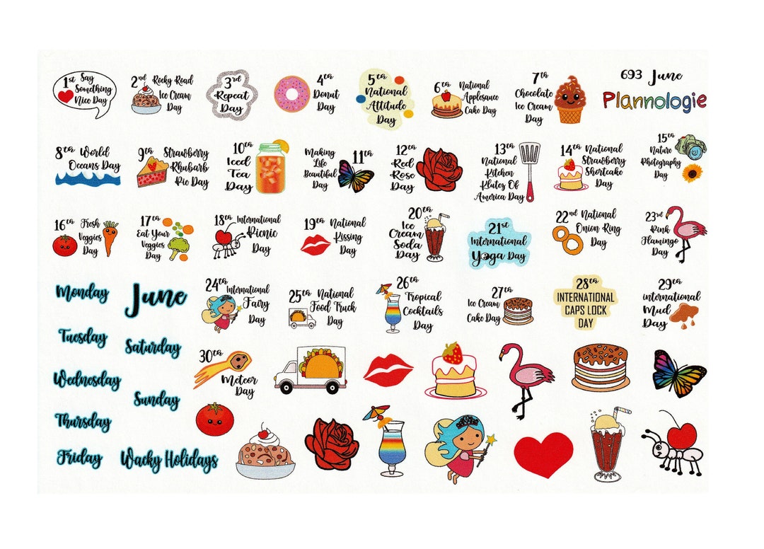 JUNE Wacky Holidays Planner Stickers - Calendar Stickers - Celebrate ...