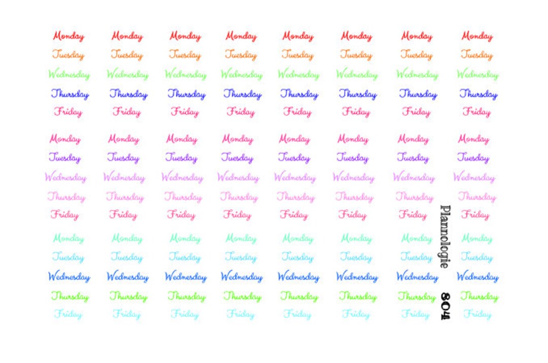 Monday Through Friday Days of the Week Planner Stickers - Work Week ...