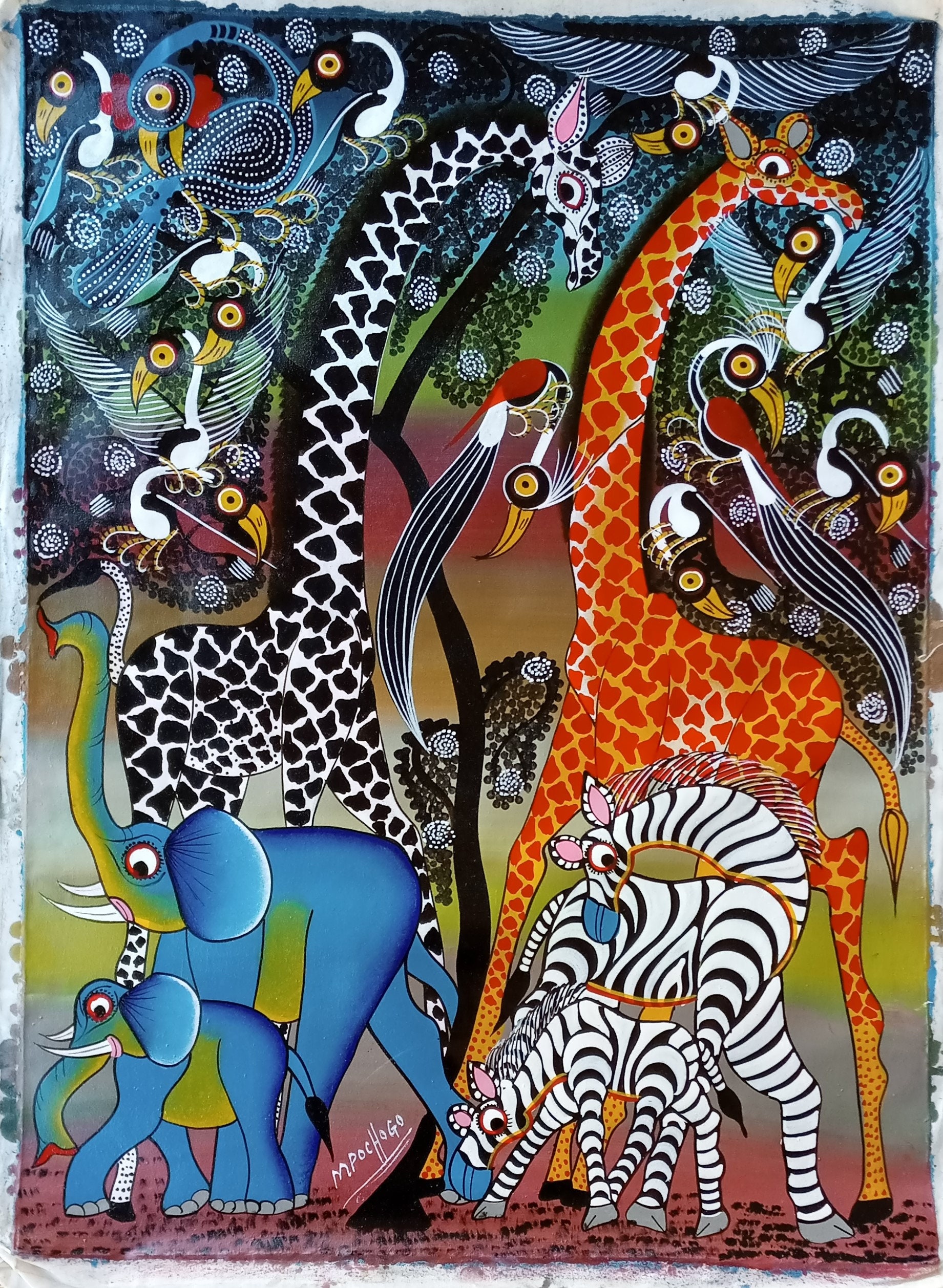 Elephant tinga tinga oil painting wall-hanging painting home | Etsy