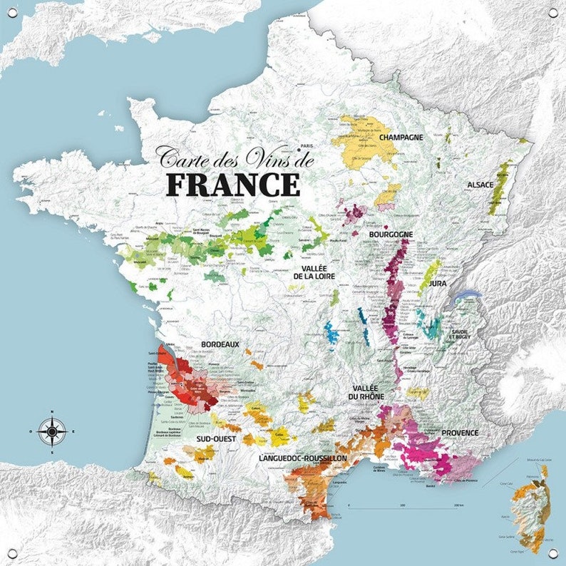 French Wine Map Large Size - Etsy