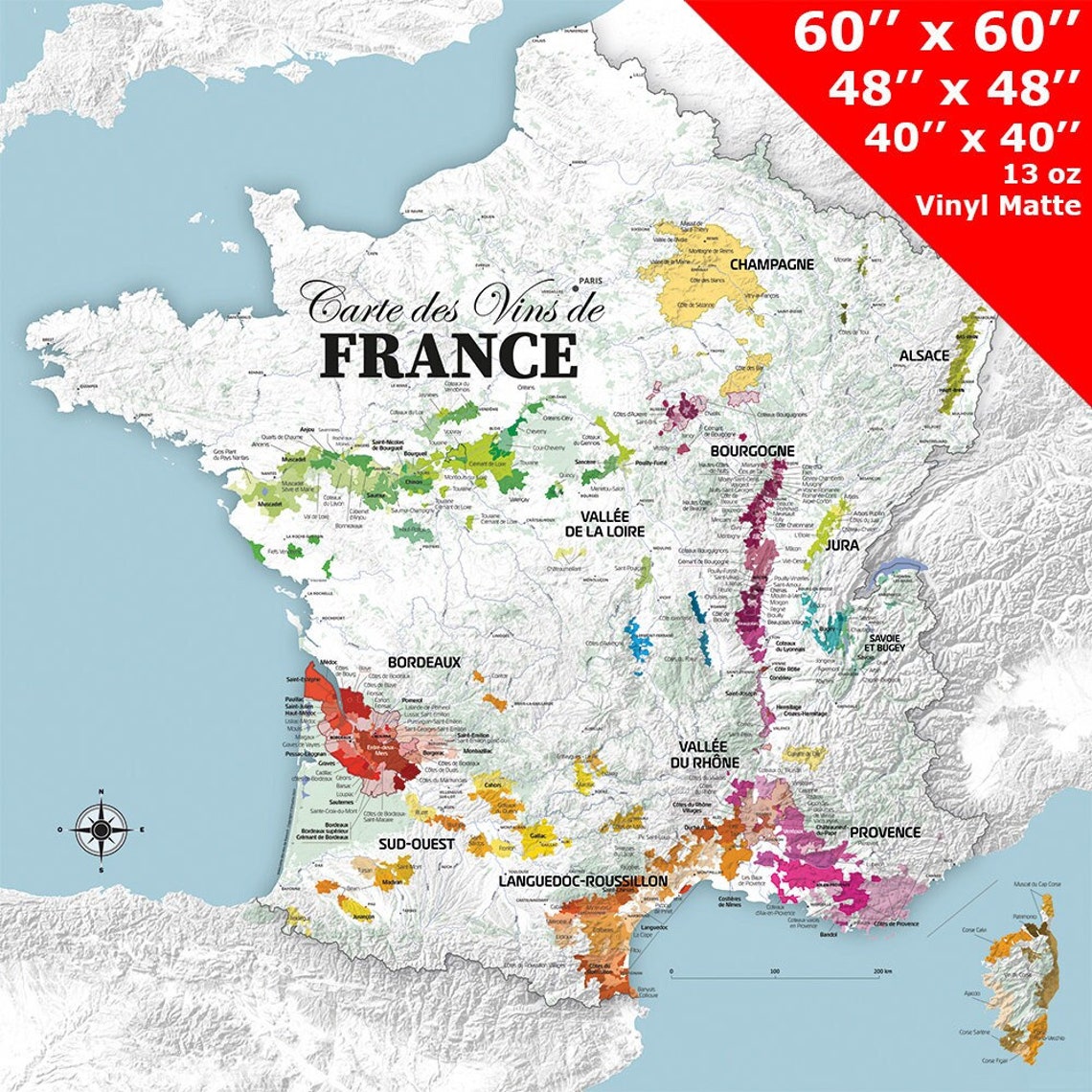French Wine Map Large Size - Etsy