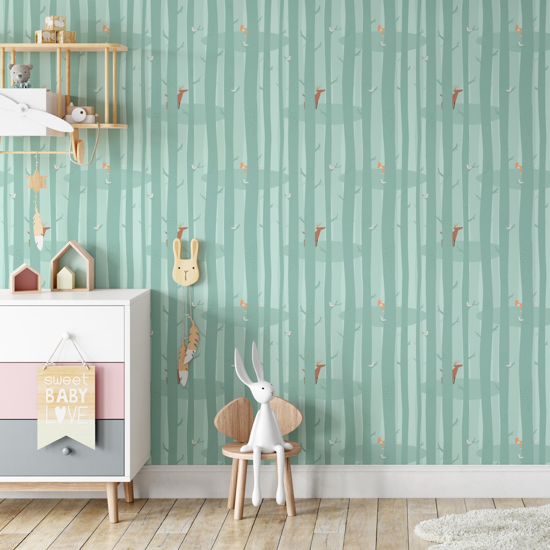 Forest Friends Wallpaper, Removable Wallpaper, Self Adhesive Wallpaper ...