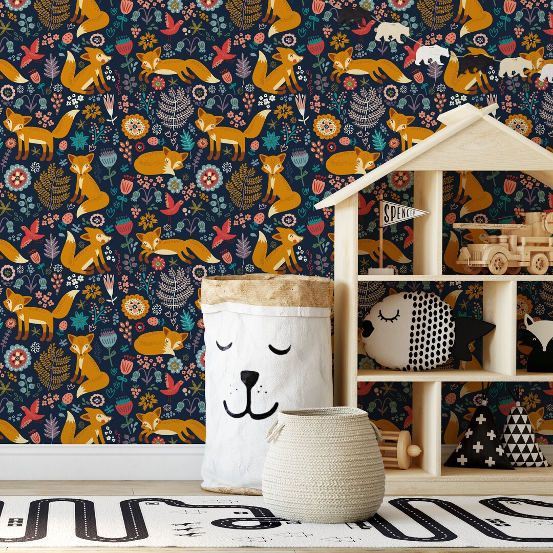 Midnight Fox Wallpaper, Removable Wallpaper, Self Adhesive Wallpaper ...
