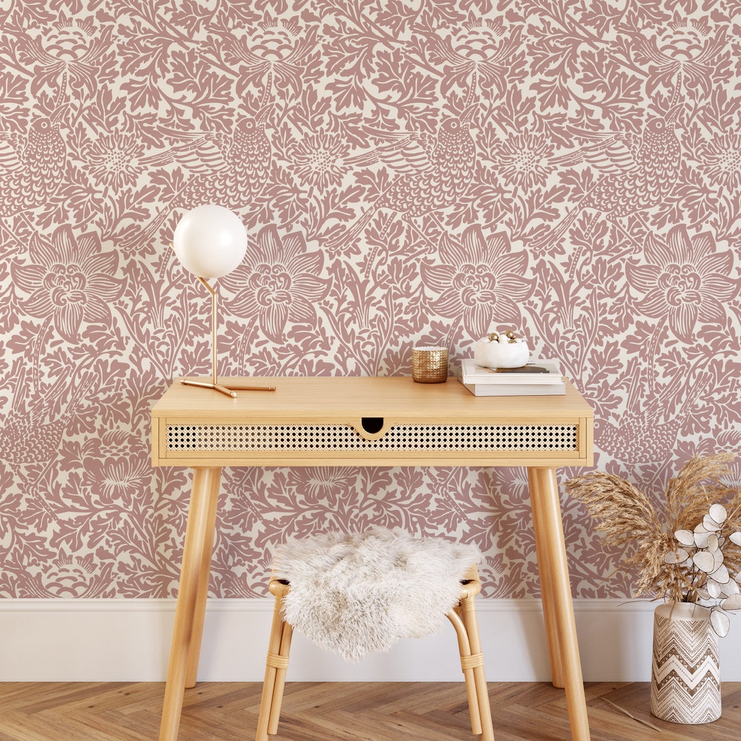 Bird Song Wallpaper in Pink, Removable Wallpaper, Self Adhesive ...