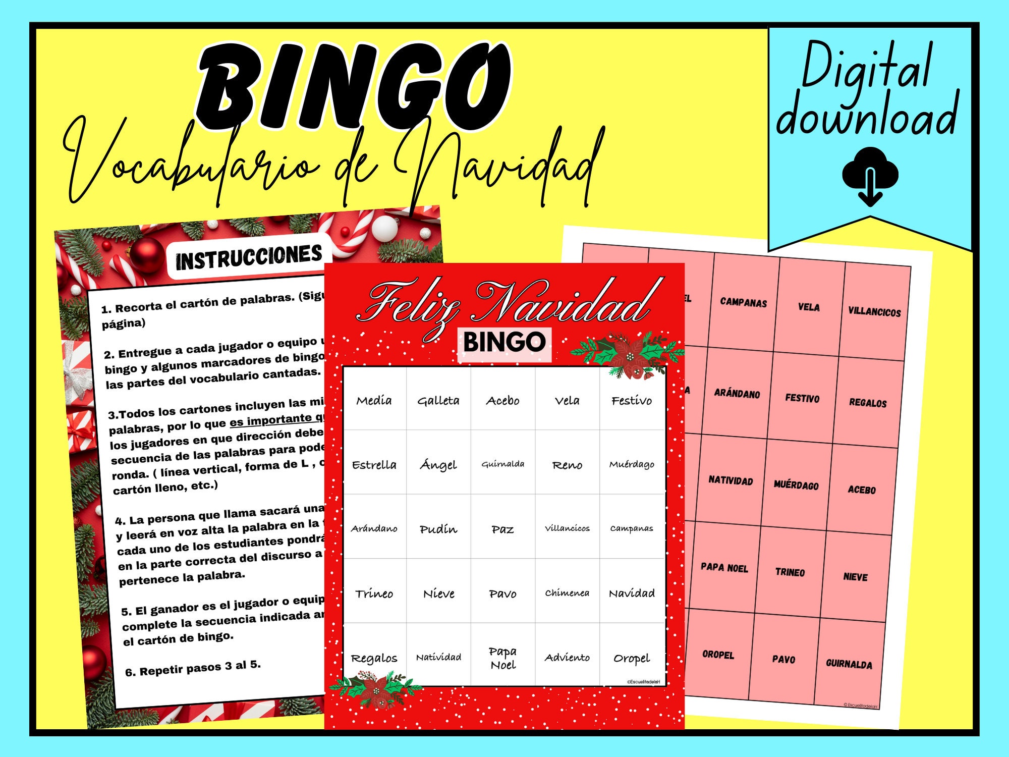 Christmas in Spanish Bingo in Spanish Christmas - Etsy