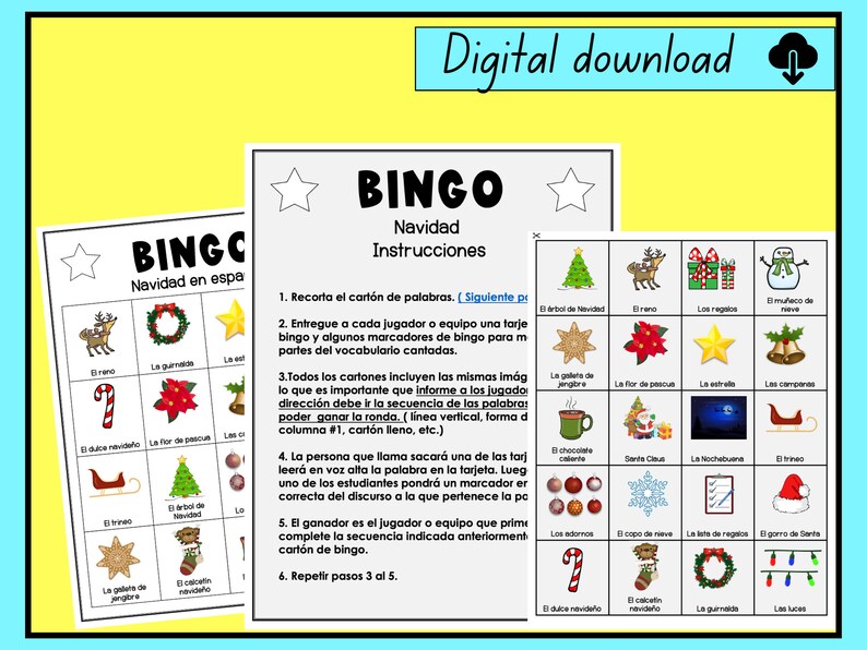Printable Bingo Game in Spanish Christmas - Etsy