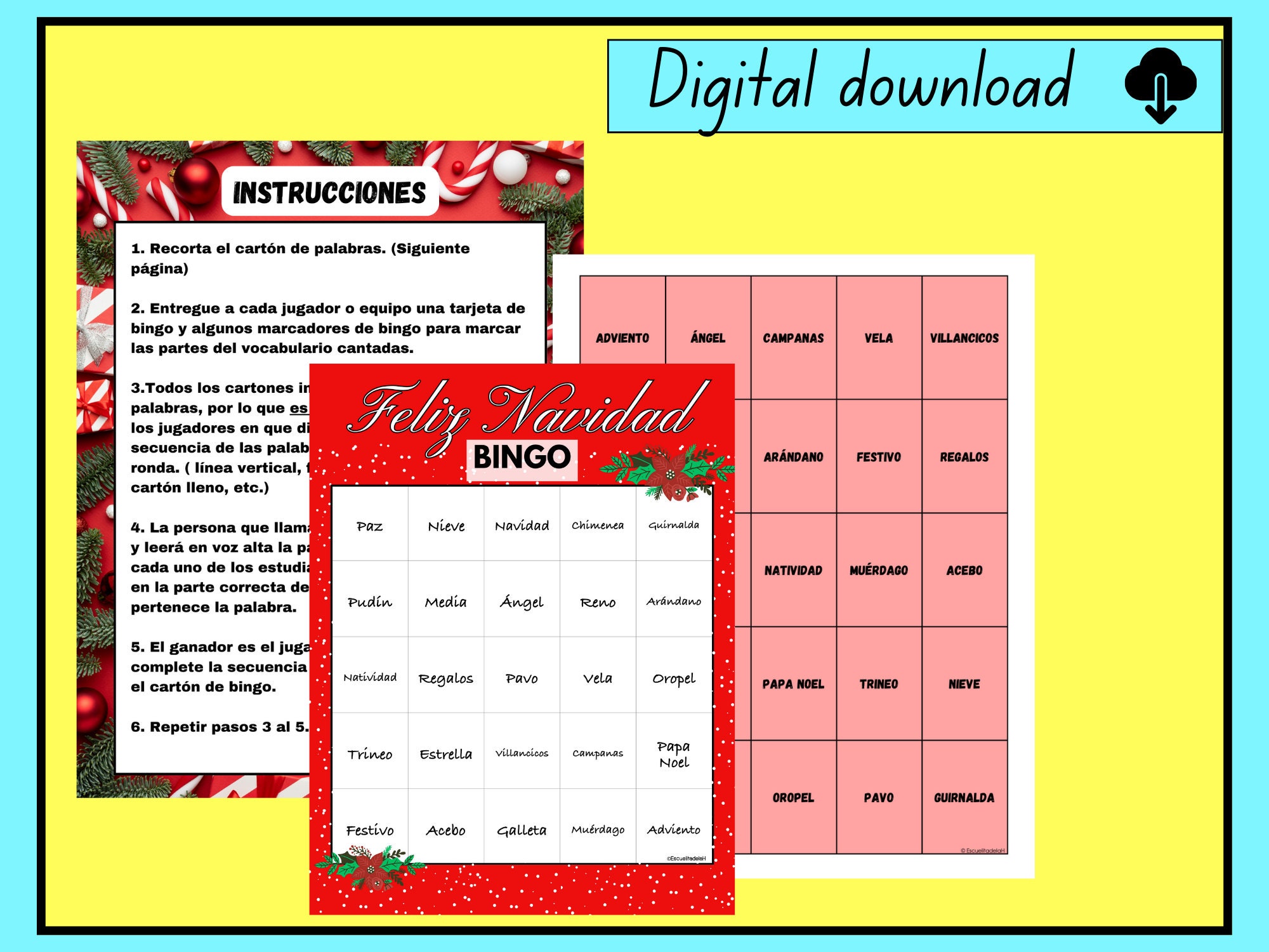 Christmas in Spanish Bingo in Spanish Christmas - Etsy