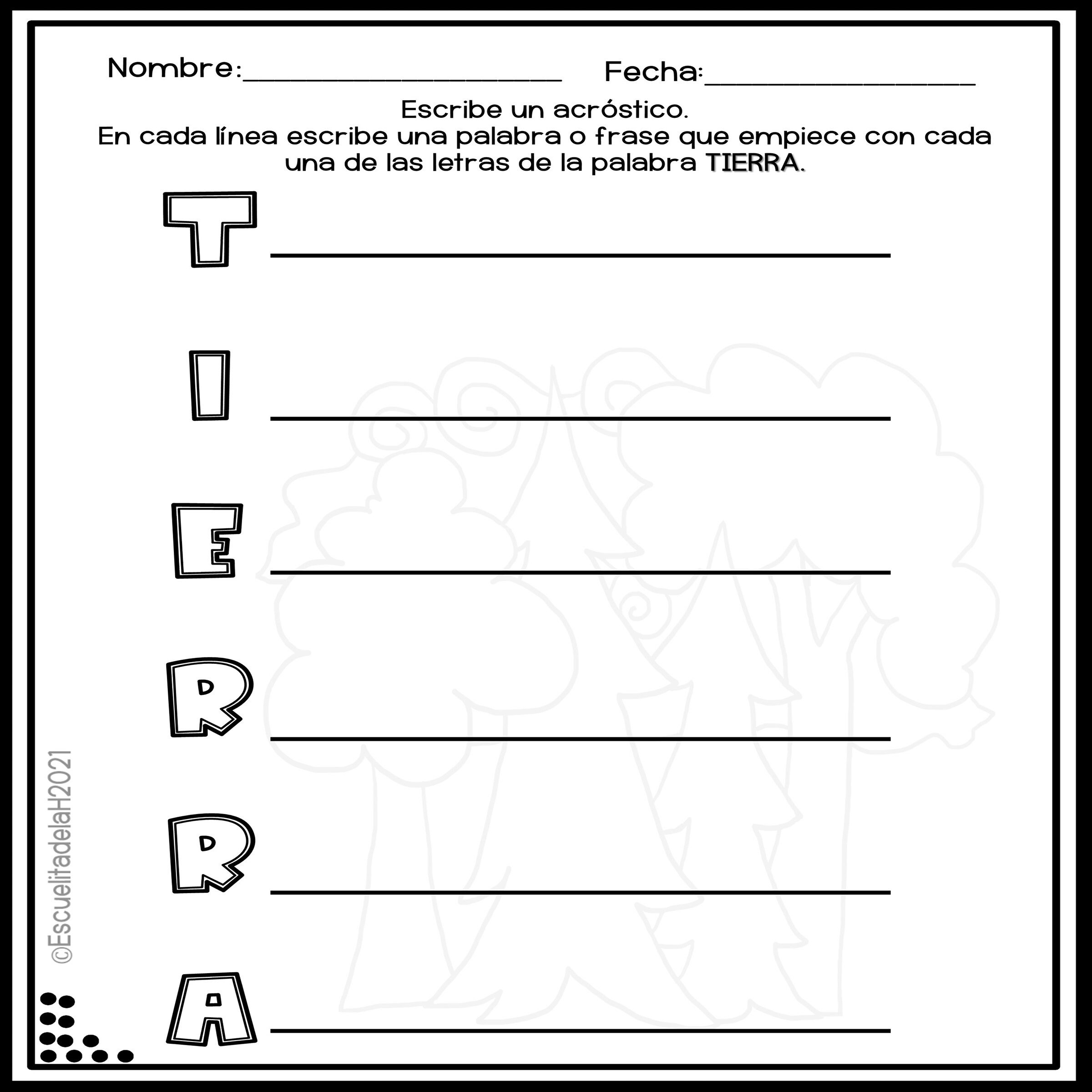 Printable Acrostico Dia de la Tierra Earth Day Activities - Etsy México