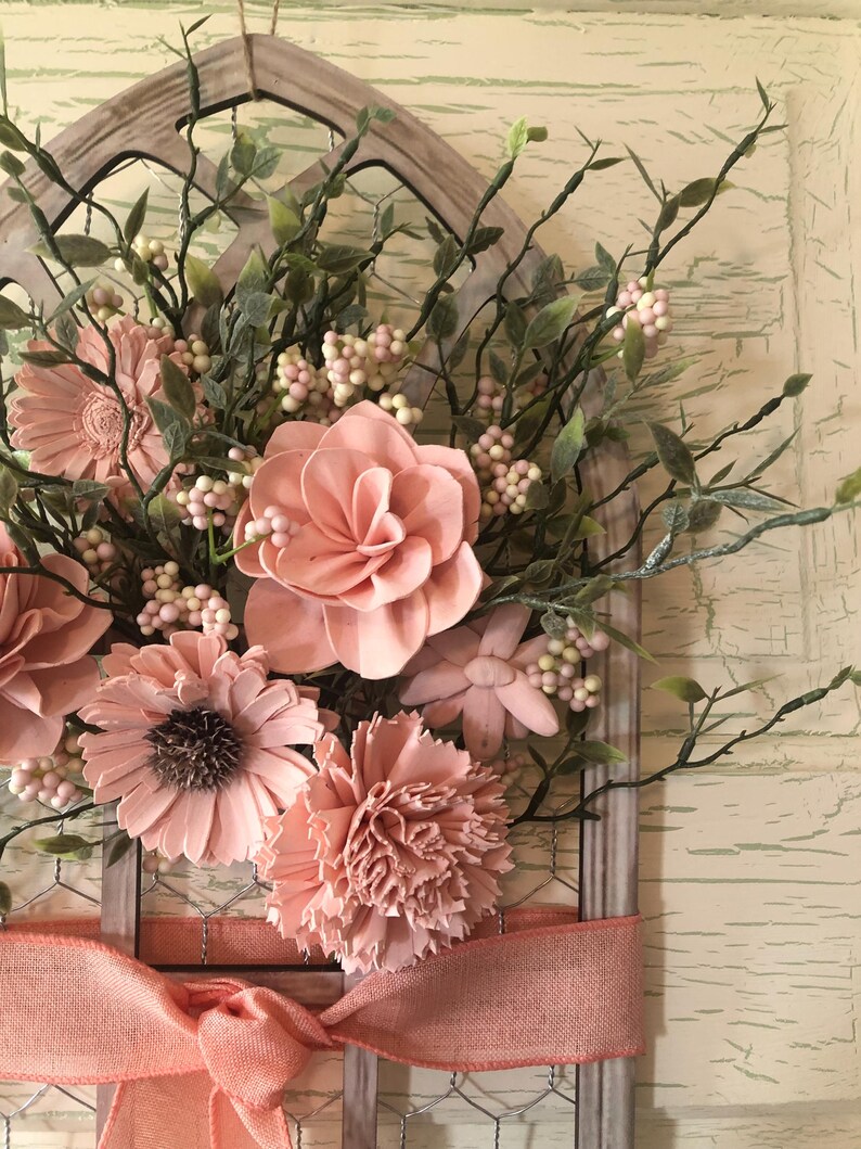 Farmhouse Style Wreath on Arch Frame - Farmhouse Shabby Chic – Pink ...