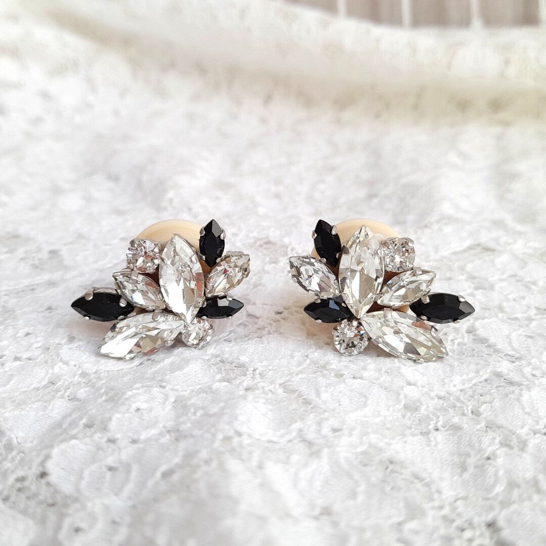 Black and Clear Gauge Earrings, Fancy Ear Plugs, Crystal Gauges, Black ...