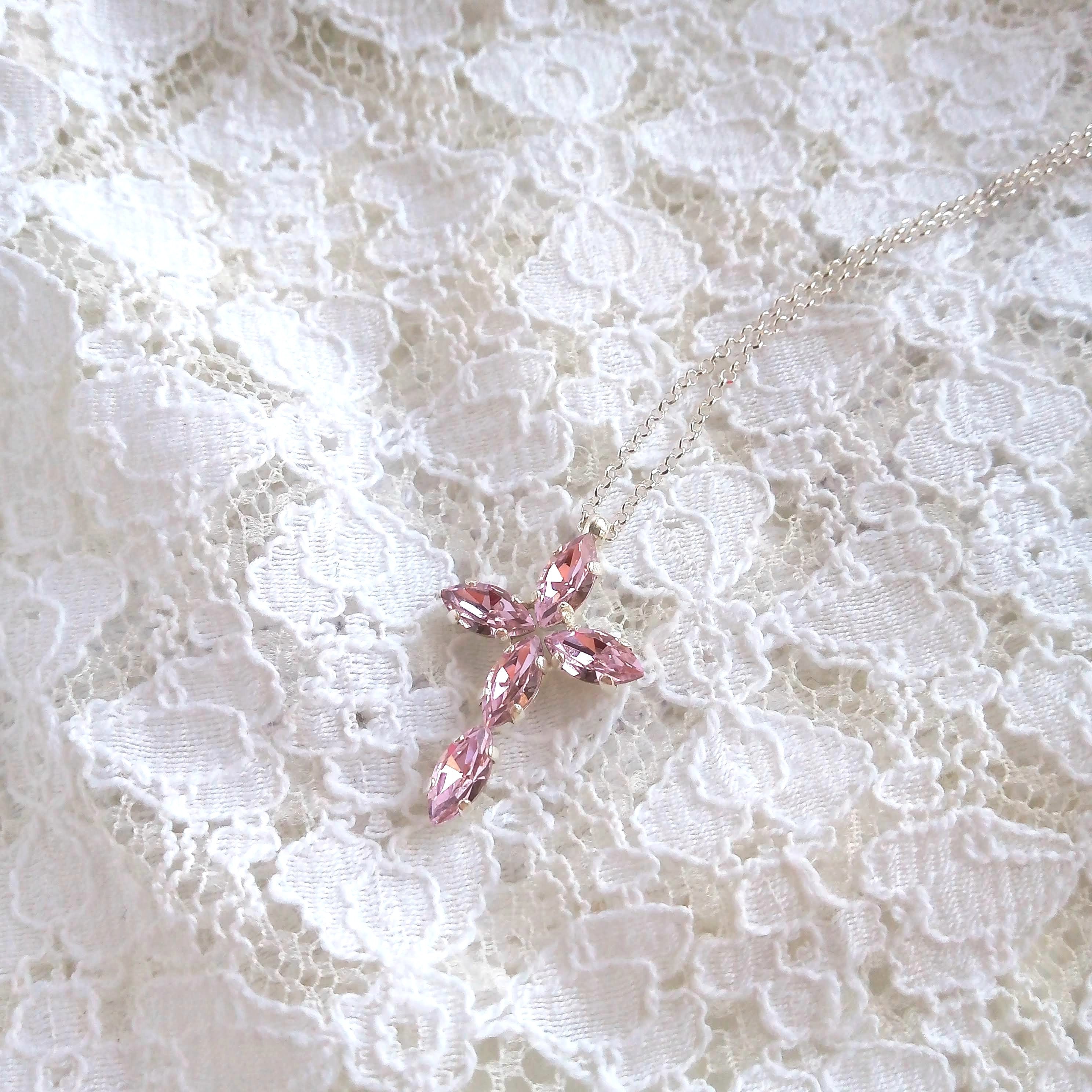 Bridal Cross Necklace Pink Cross Necklace Cross Pendant | Etsy