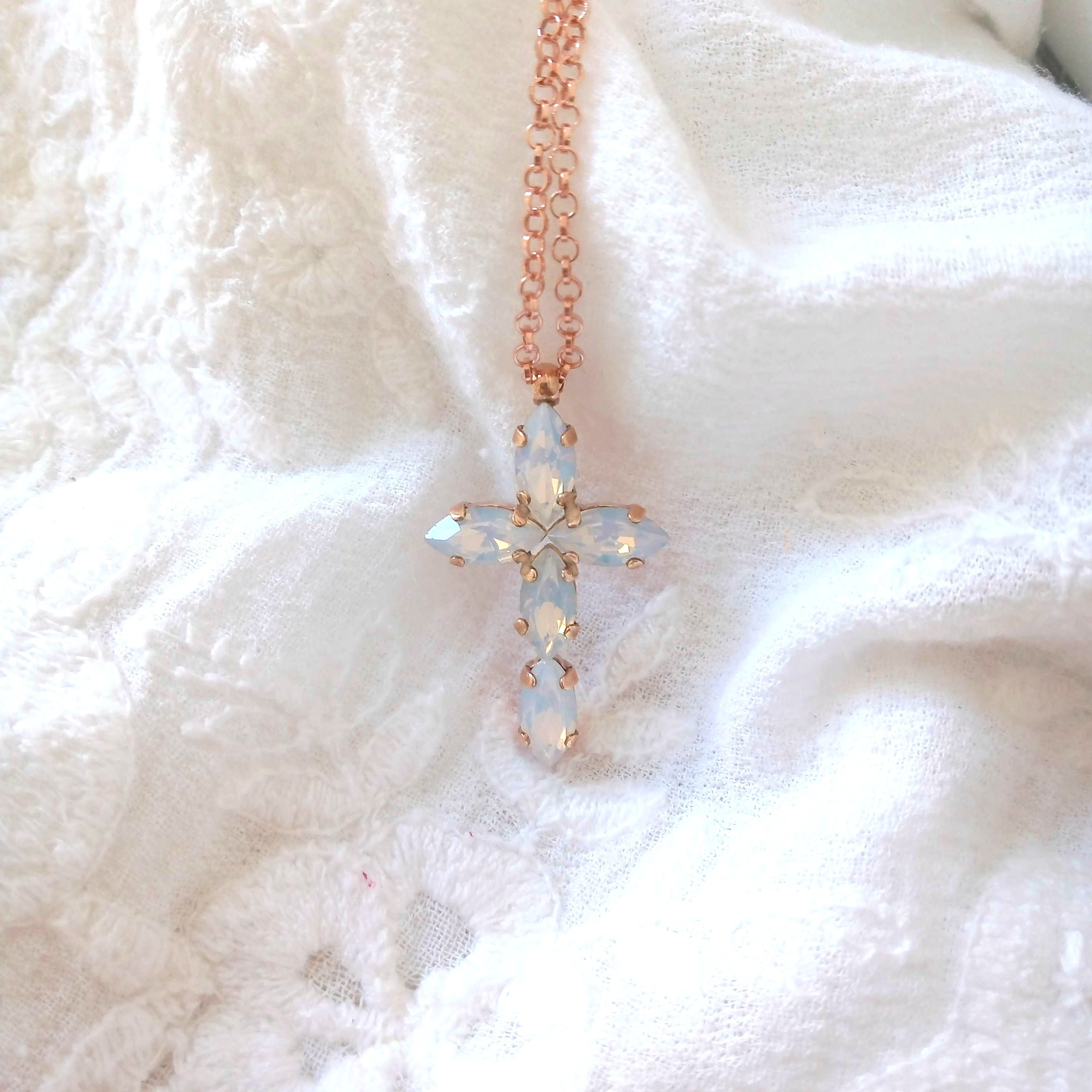 Rose Gold Cross Necklace Women Cross Pendant Necklace - Etsy