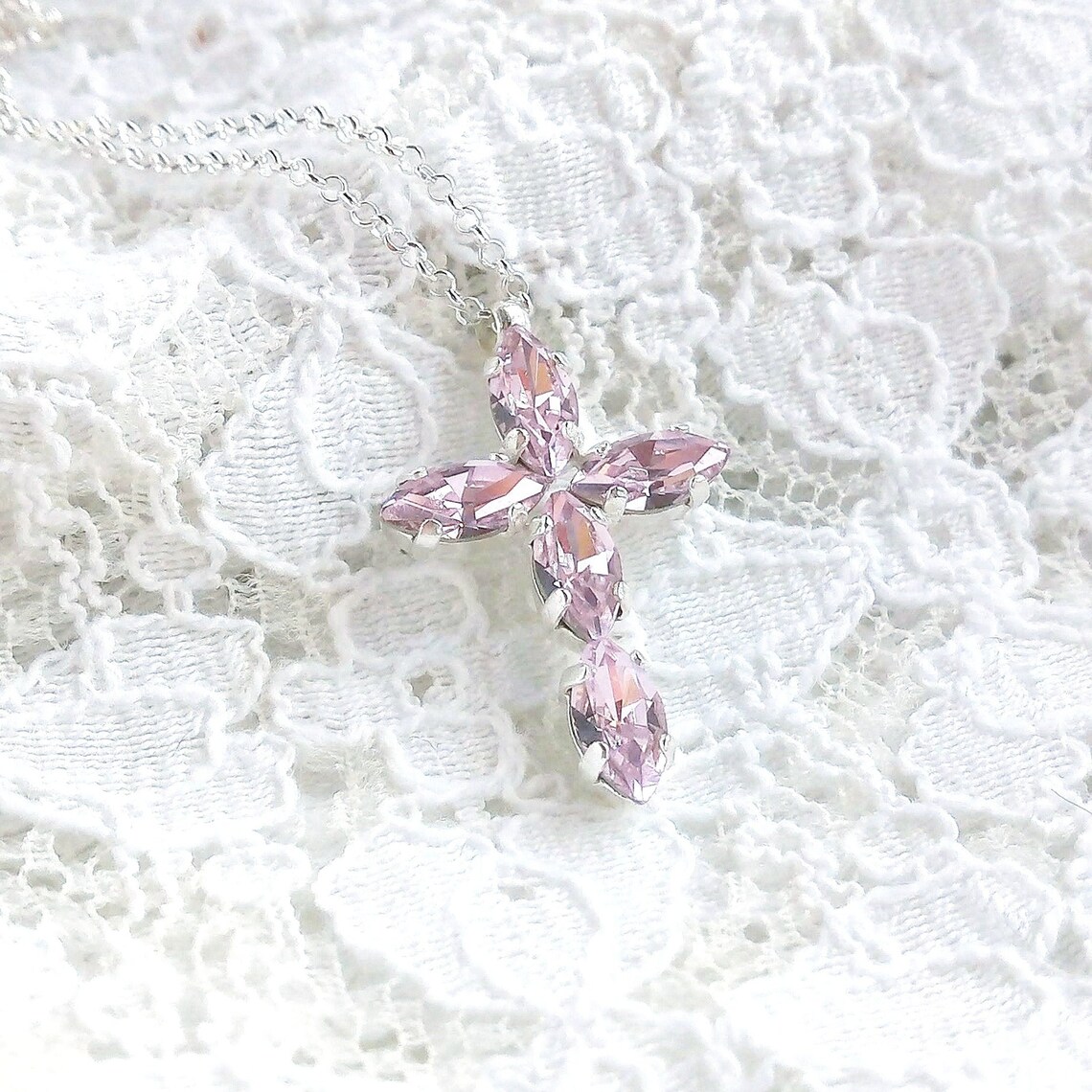 Bridal Cross Necklace Pink Cross Necklace Cross Pendant | Etsy