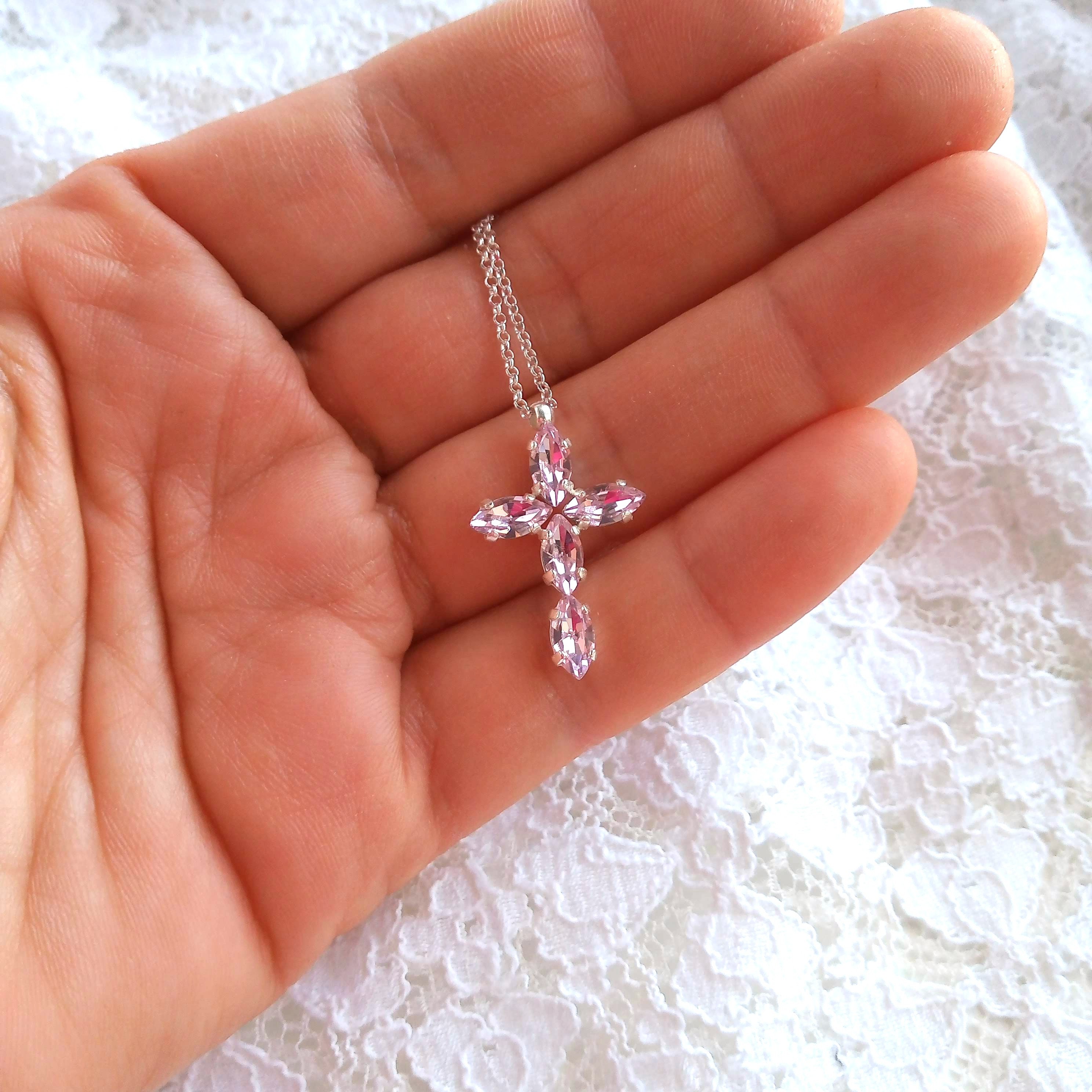 Bridal Cross Necklace Pink Cross Necklace Cross Pendant | Etsy