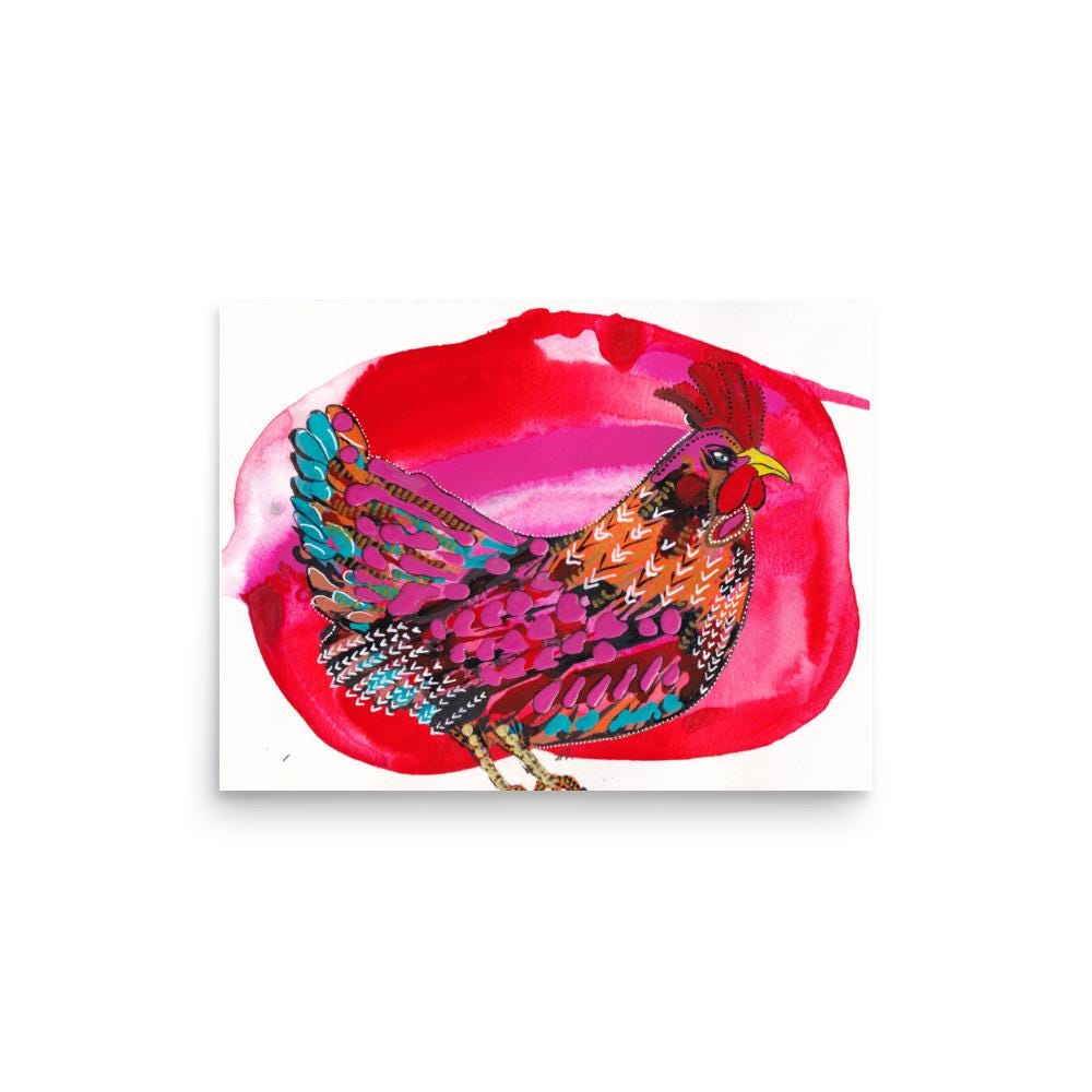 Fiesta Chickens Evil Eye Road Island Red Hen Art Print, Chicken Wall ...