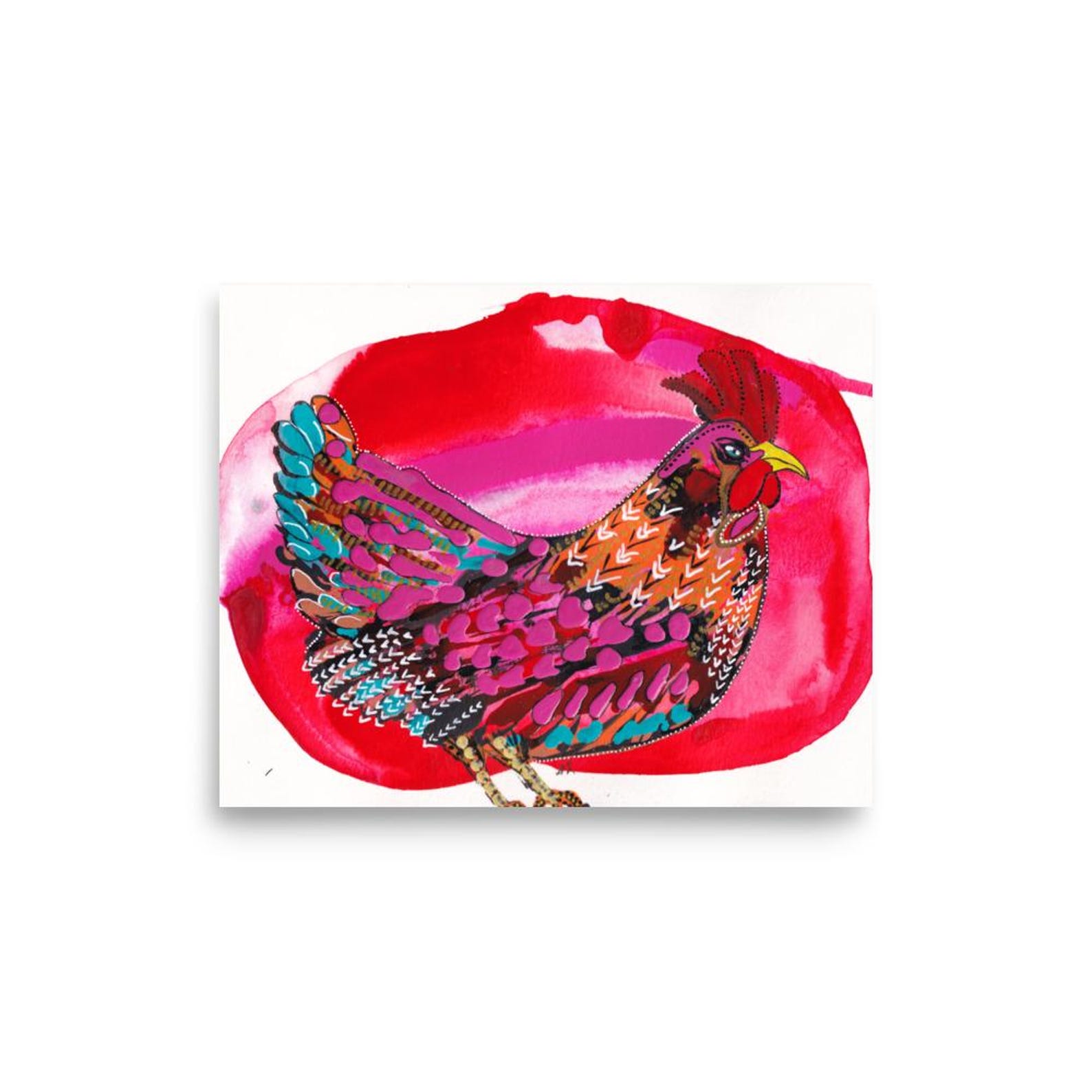 Fiesta Chickens Evil Eye Road Island Red Hen Art Print, Chicken Wall ...