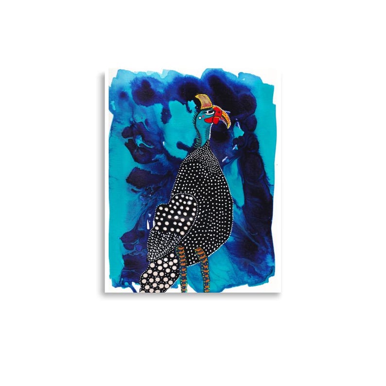 Fiesta Guinea Fowl Art Print, Bird Painting, Blue Wall Décor, Nature ...