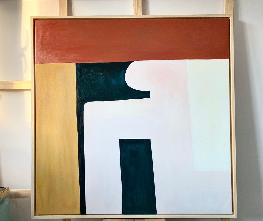 Red Geometric Square Abstract Oil Paint Geometric Red White Yellow ...