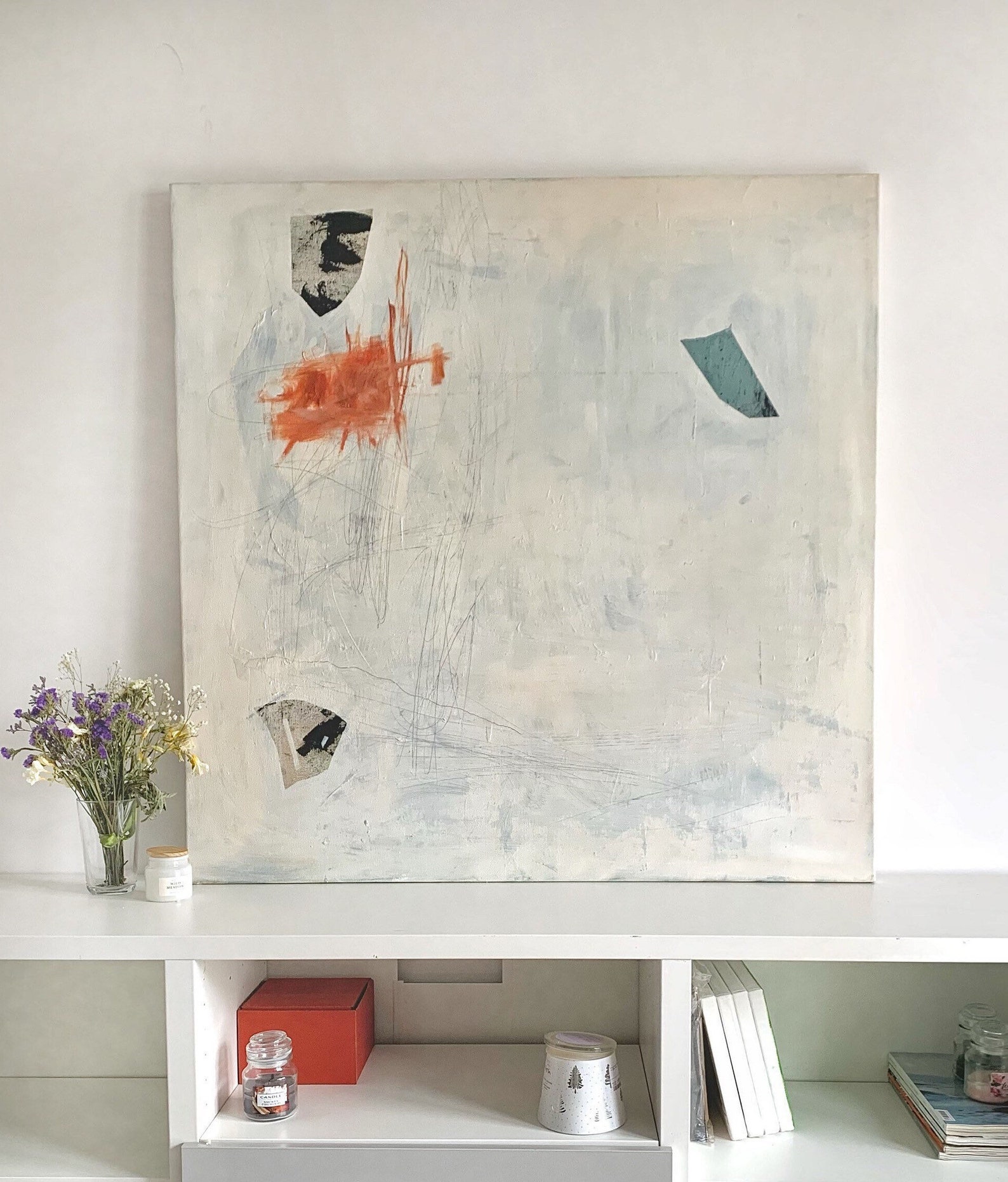 Abstract Textured White Oil Painted Picture Contemporary Art Abstract ...