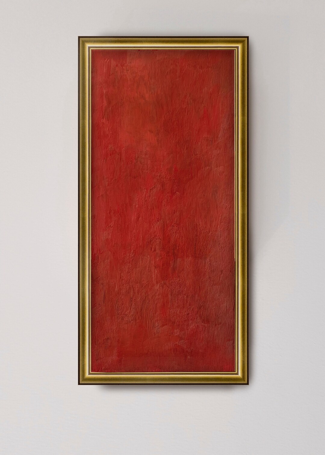 Red Full Painted Canvas in Golden Frame Abstract Minimalistic Oil ...