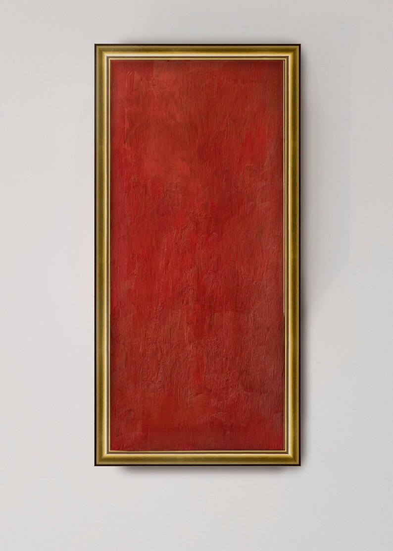 Red Full Painted Canvas in Golden Frame Abstract Minimalistic Oil ...