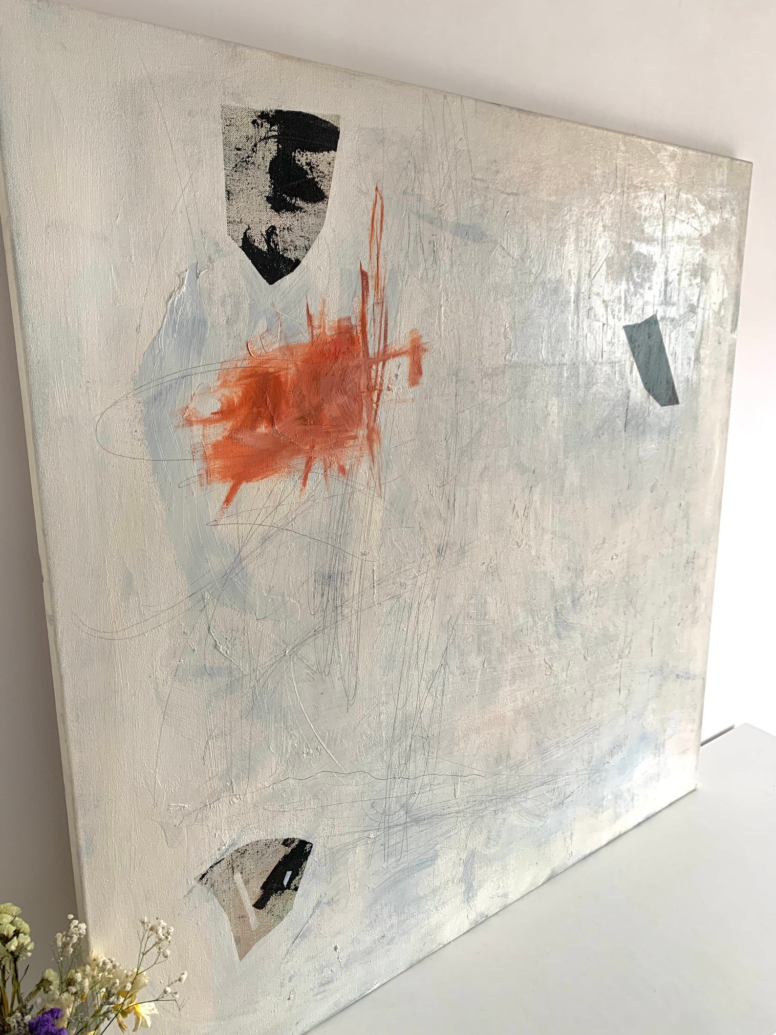 Abstract Textured White Oil Painted Picture Contemporary Art Abstract ...